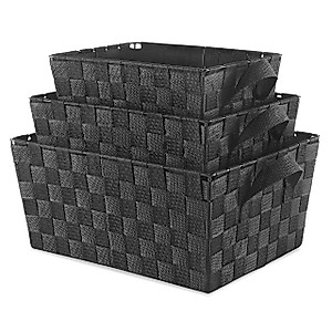 Whitmor Woven Strap Storage Baskets Set of 3 Black