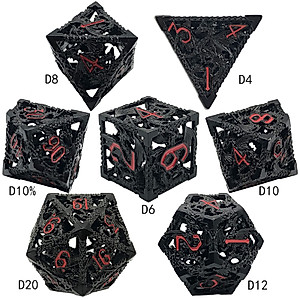 DND Metal Hollow Dragon Dice Set - D&D Black Red Polyhedral Dice (Free Metal Box) Suitable for Pathfinder RPG Board Game Dice (Black Red)