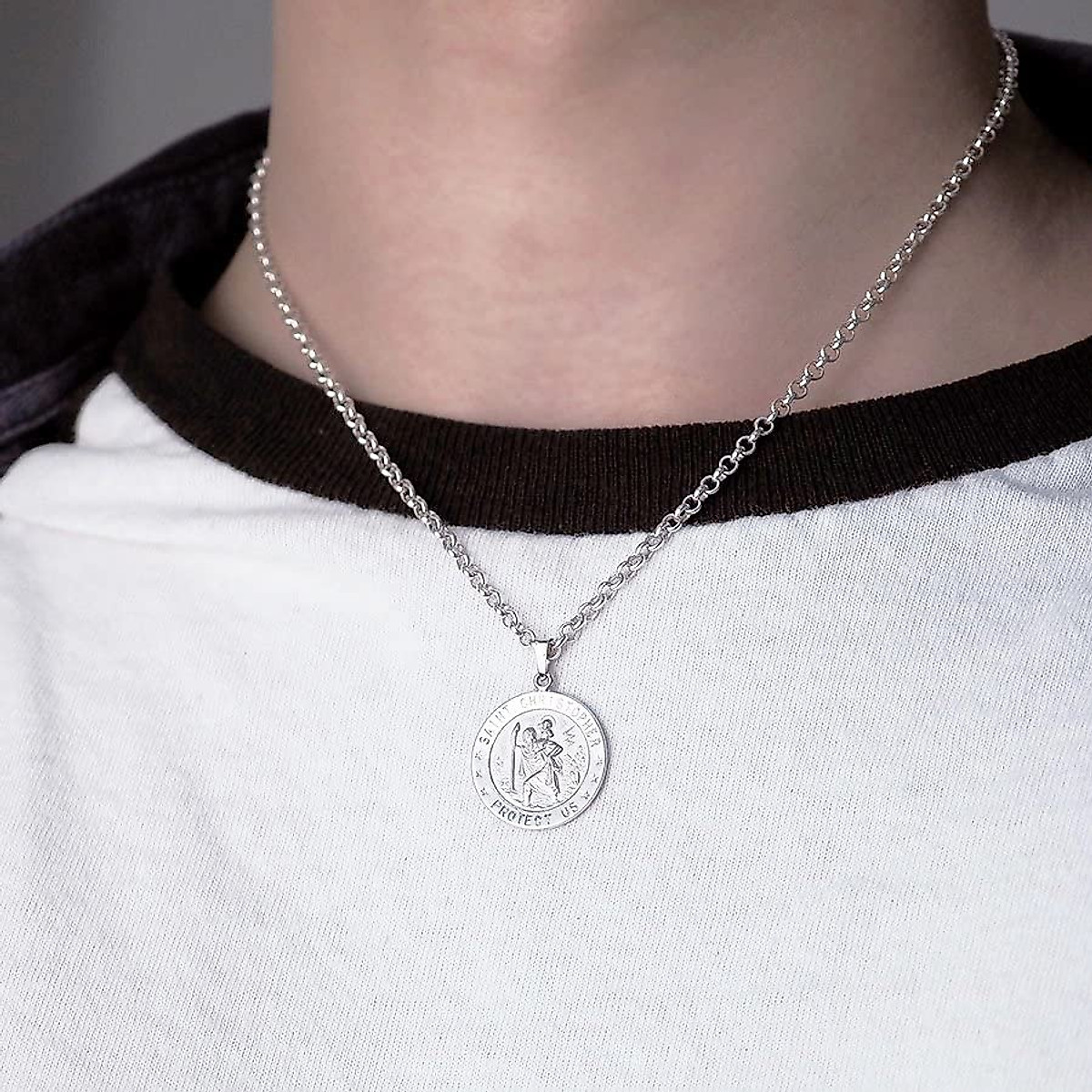 PicturesOnGold.com Saint Christopher Religious Medal - Solid Sterling Silver, 3/4 Inch Size of a Nickel