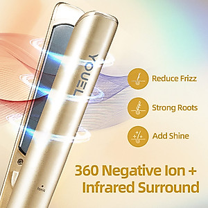 2 in 1 Hair Straightener, 1" Ceramic Plate Flat Iron for Wet to Dry Hair, Straightening Iron with Ionic Generator & Infrared Lamps for Repairing Hair, Hair Iron with 5 Temp & 60 Mins Auto Off