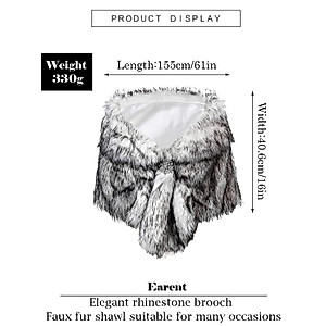 EARENT Women's Faux Fur Shawls and Wraps 1920s Bride Wedding Fur Scarf Bridal Fur Stoles for Brides and Bridesmaids (White+Black)