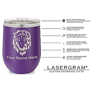 LaserGram Double Wall Stainless Steel Wine Glass Tumbler, Royal Flush Poker Cards, Personalized Engraving Included (Dark Purple)
