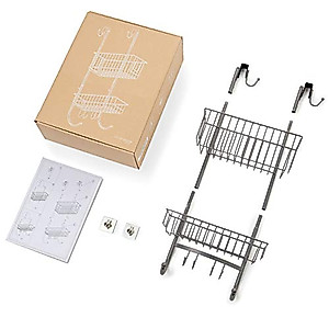 smartpeas Hanging Shelf for The Bathroom in Grey/Chrome Look - 2X Hanging Basket - 23.5'' x 12'' x 4.5'' - Stainless Steel - Shower Shelf Without Drilling - Extra: 2X Stainless Steel Adhesive Hooks