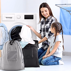 2 Pcs Travel Laundry Bag, JHX Dirty Clothes Bag 【Upgraded】 with Handles and Aluminum Carabiner, Collapsible Laundry Bag for Travel, Camp, Fitness, and Students (Black&Grey) 24"L x 21"W