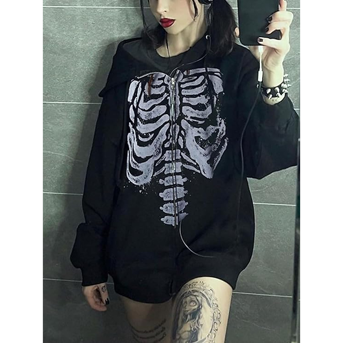 Amiblvowa Y2k Hoodie Zip Up Women Oversized Graphic Sweatshirt Aesthetic Vintage Harajuku Grunge Teen Girls Halloween Jacket