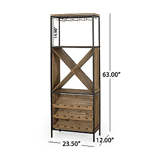 Christopher Knight Home Fritsche Modern Industrial 15 Bottle Floor Wine Rack, Natural and Black