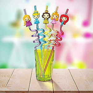 Disneys Princess Birthday Party Supplies Drinking Straws for Girl Party Favors with 2 Cleaning Brush (25+2)