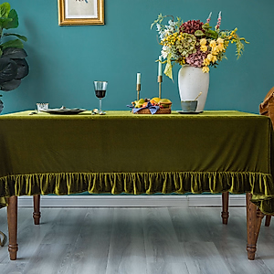 GLORY SEASON Velvet Tablecloth Luxurious Solid Rectangle Table Cloth,Oblong Retro Farmhouse Ruffle Tablecloths Washable Table Cover for Party Wedding Baby Shower Kitchen Dinning Tabletop Decoration