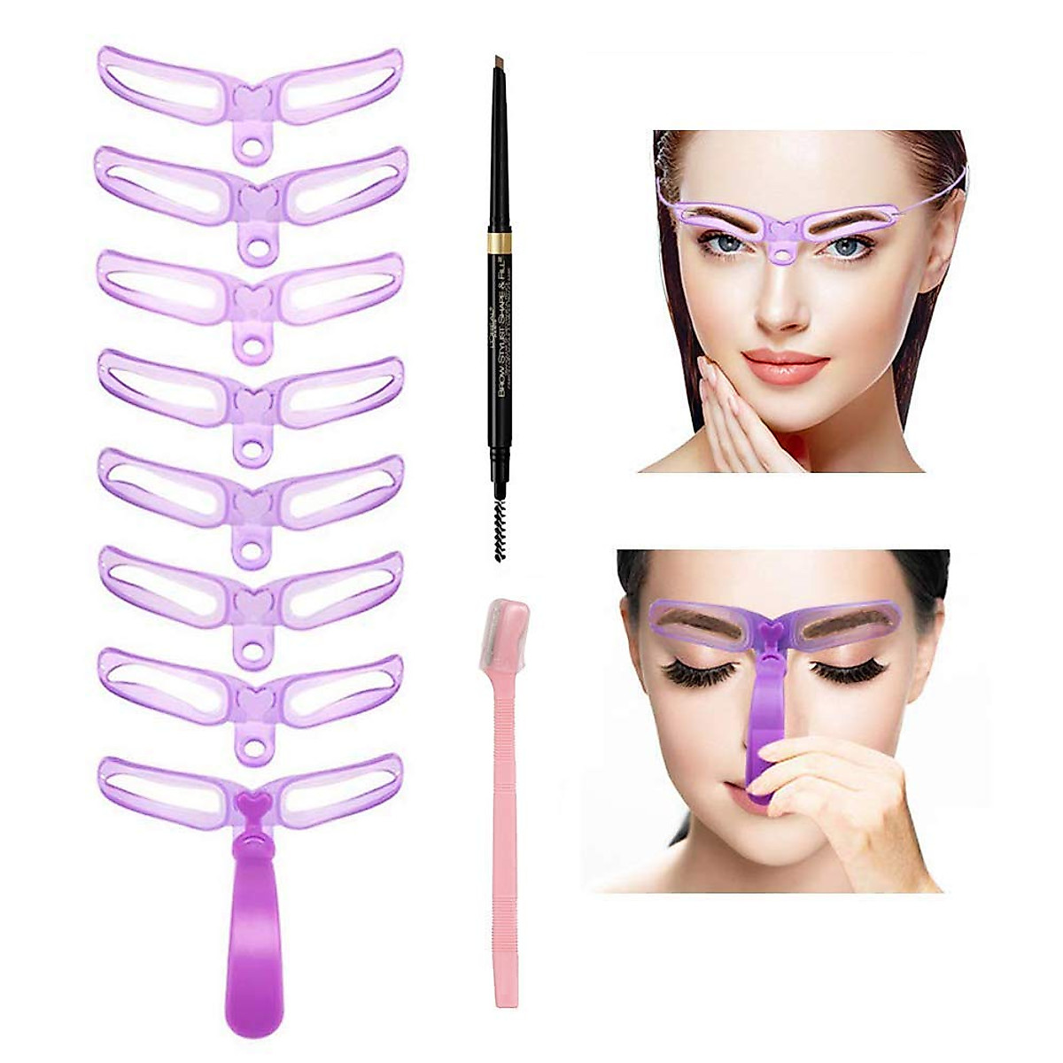 Eyebrow Stencil, Eyebrow Shaper Kit,8 Styles Reusable Eyebrow Template Positioning Tool, the Wide is 5.2 Inch, Length is 4Inch,1 Coffee Eyebrow Pencil