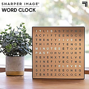 Sharper Image Light Up Electronic Word Clock, Copper Finish with LED Light Display, USB Cord and Power Adapter, 7.75in Square Face, Unique Contemporary Home and Office Decor