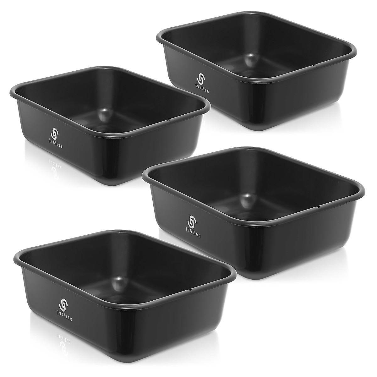 Jubilee 4-Pk Plastic Storage Bin, Bus Utility Tub - Heavy Duty Commercial Dishwashing Box for Restaurant Kitchen Organization and Storage, 11L Black