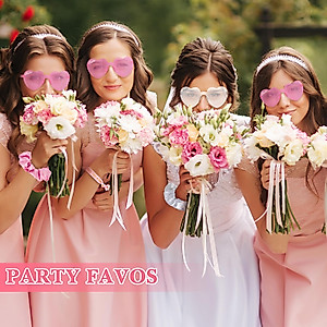 Kanayu 12 Sets Bachelorette Party Decorations Bachelorette Sunglasses Satin Bridesmaid Scrunchies Wristbands for Bridesmaids (Pink, White)