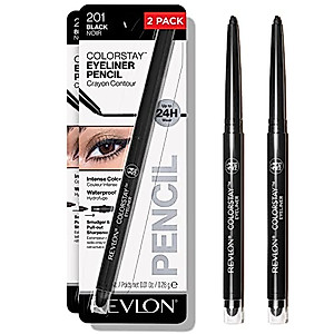 Revlon ColorStay Pencil Eyeliner with Built-in Sharpener, Waterproof, Smudgeproof, Longwearing Eye Makeup with Ultra-Fine Tip, 201 Black, 2 Pack