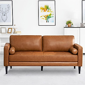 Naomi Home Genuine Leather Sofa - Revel in Exquisite Leather Opulence - Unparalleled Luxury Mid-Century Leather Sofa - Embodiment of Cozy Lounging and Contemporary Design Tan