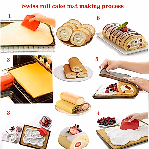 HLCM Silicone Swiss Roll Cake Mat - 2Pcs Silicone Baking Mat, Jelly Roll Pan, Non-Stick Silicone Mat with Lip, Easy to Clean Silicone Pastry Mat, Great for Swiss Roll, Pastry, Jelly, Cookies (Red)