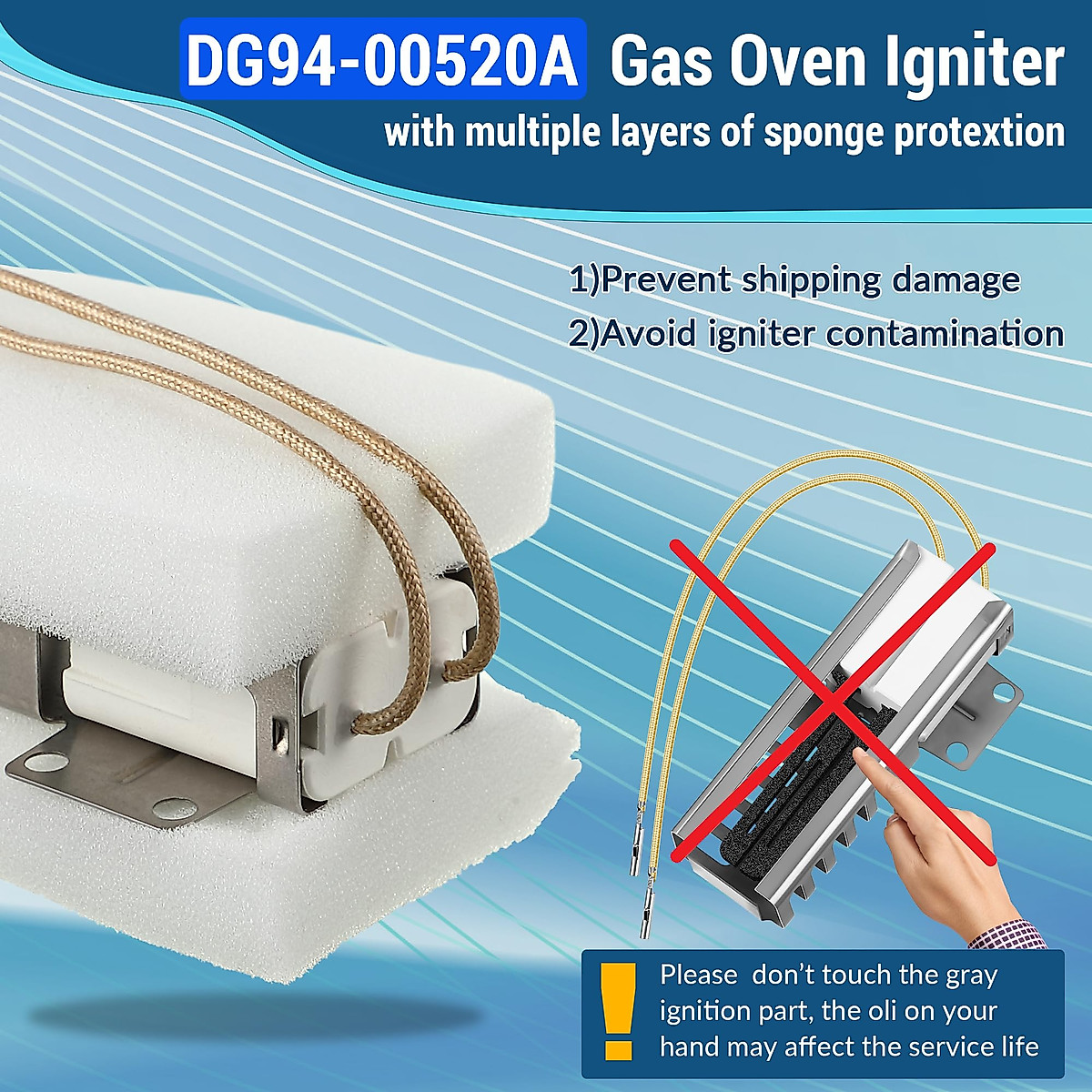 Dreyoo DG94-00520A Gas Range Oven Igniter Compatible with Samsung Gas Range Oven, Flat Oven Igniter with Connector Plug and Nuts, Replacement of 2692271 AP5577941 EAP4241428 PS4241428 (One Ear)