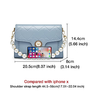 Small Crossbody Bag for Women Cowhide Leather Shoulder Bag Anna Faux Pearl Chain Accessories for Mini Flap Top Handle Purse Trendy Handbag