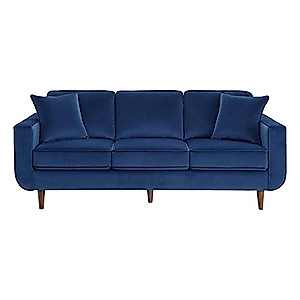 Lexicon Rand 82.5" Mid-Century Velvet Sofa with 2 Pillows in Navy Blue