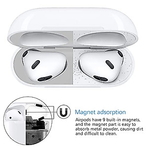 Dust Guard for Apple AirPods 3 Case Box, Senbos Metal Sticker Protection Film Dust-Proof for AirPods 3rd Generation, Ultra Slim, Luxurious Looking, Protect from Iron/Metal Shavings (Silver)