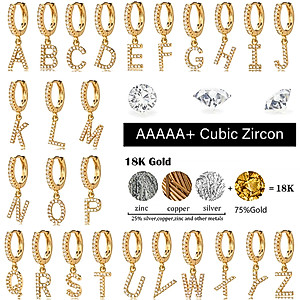 Mevecco 18K Gold Filled Gold CZ Pave A Initial Drop Huggie Earrings Diamond Cut Cubic Zircon Inlayed Letter Dangle Charm Initial Huggie Hoop Earrings Personalized Dainty Tiny Symbolic Jewelry Gift