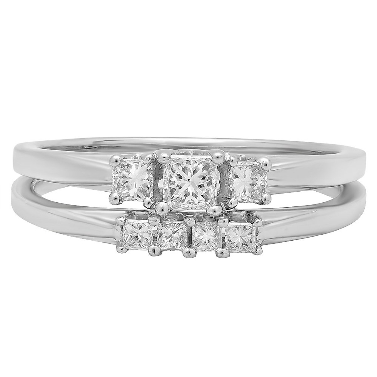 Dazzlingrock Collection 0.50 Carat (Cttw) 14K Princess Diamond Women 3 Stone Engagement Ring Set 1/2 CT, White Gold, Size 9