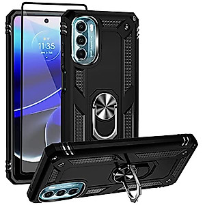 Dzxouui for Moto G 5G 2022 Case with Glass Screen Protector, Military Grade Shockproof Cover Full Body Protection Hard Phone Cases Built-in Magnetic Kickstand for Motorola G 5G 2022 - Black