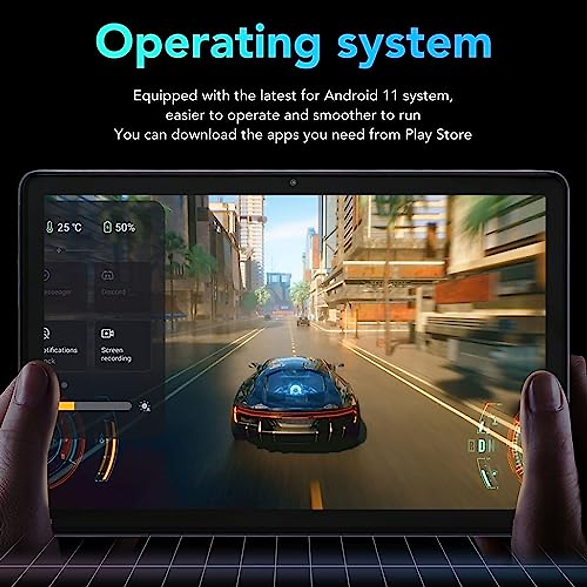 Airshi Gaming Tablet Office Tablet US Plug 100‑240V 12GB RAM 256GB ROM Dual Camera for School (Dark Blue)