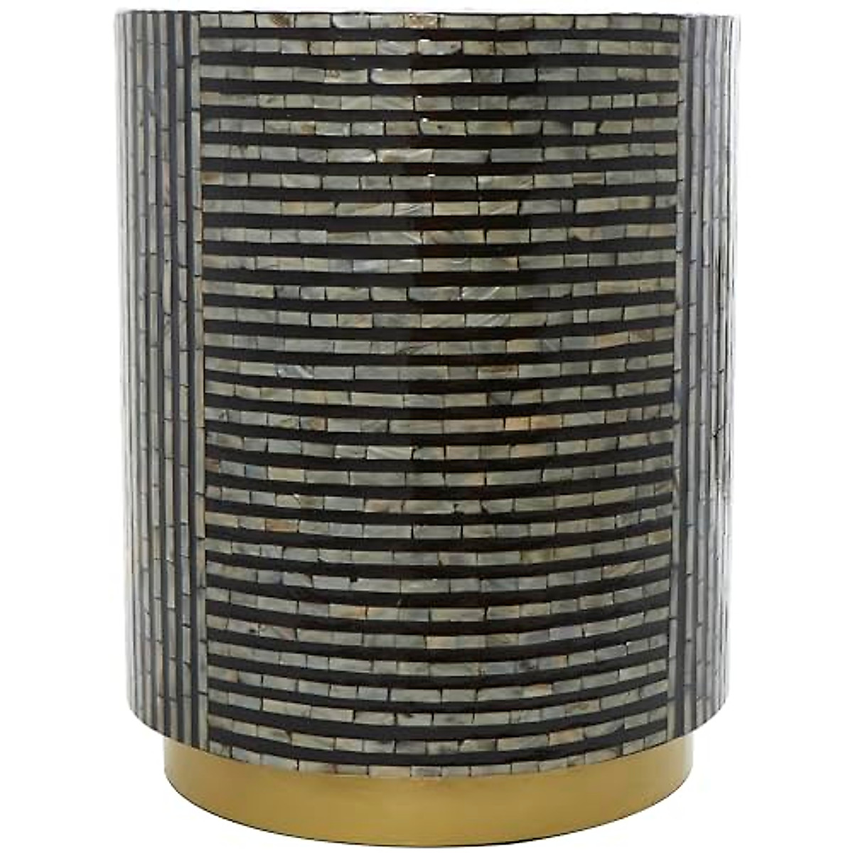 Deco 79 Mother of Pearl Shell Geometric Drum Accent Table with Gold Base, 18" x 18" x 23", Black