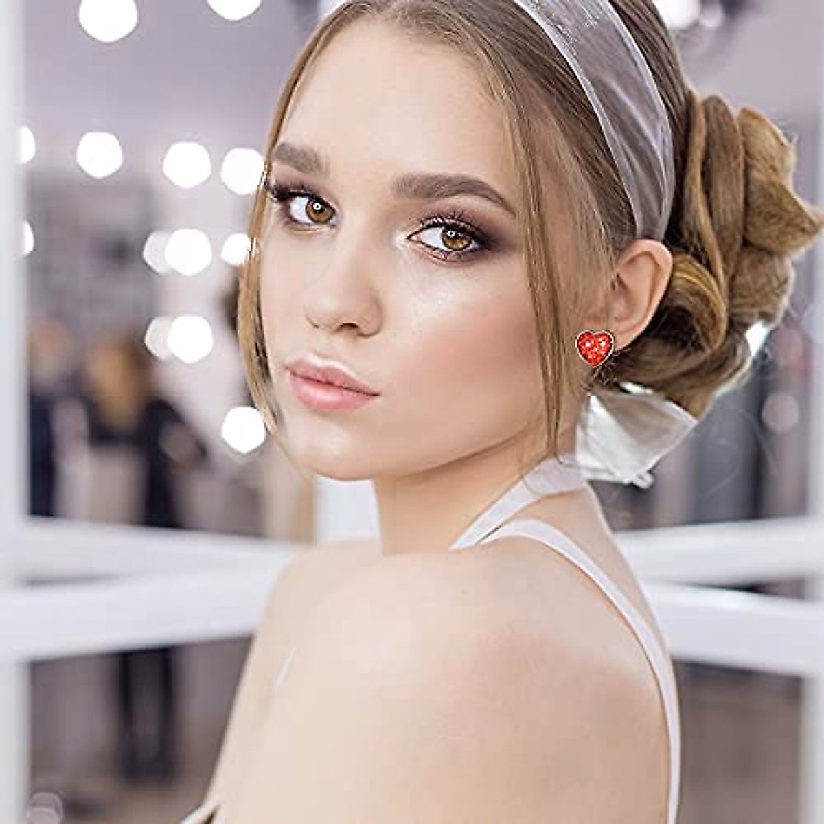 32 Pairs Faux Druzy Stud Earrings Stainless Steel Druzy Stud Earrings Glitter Pierced Earrings for Women Girls (Heart Shape)