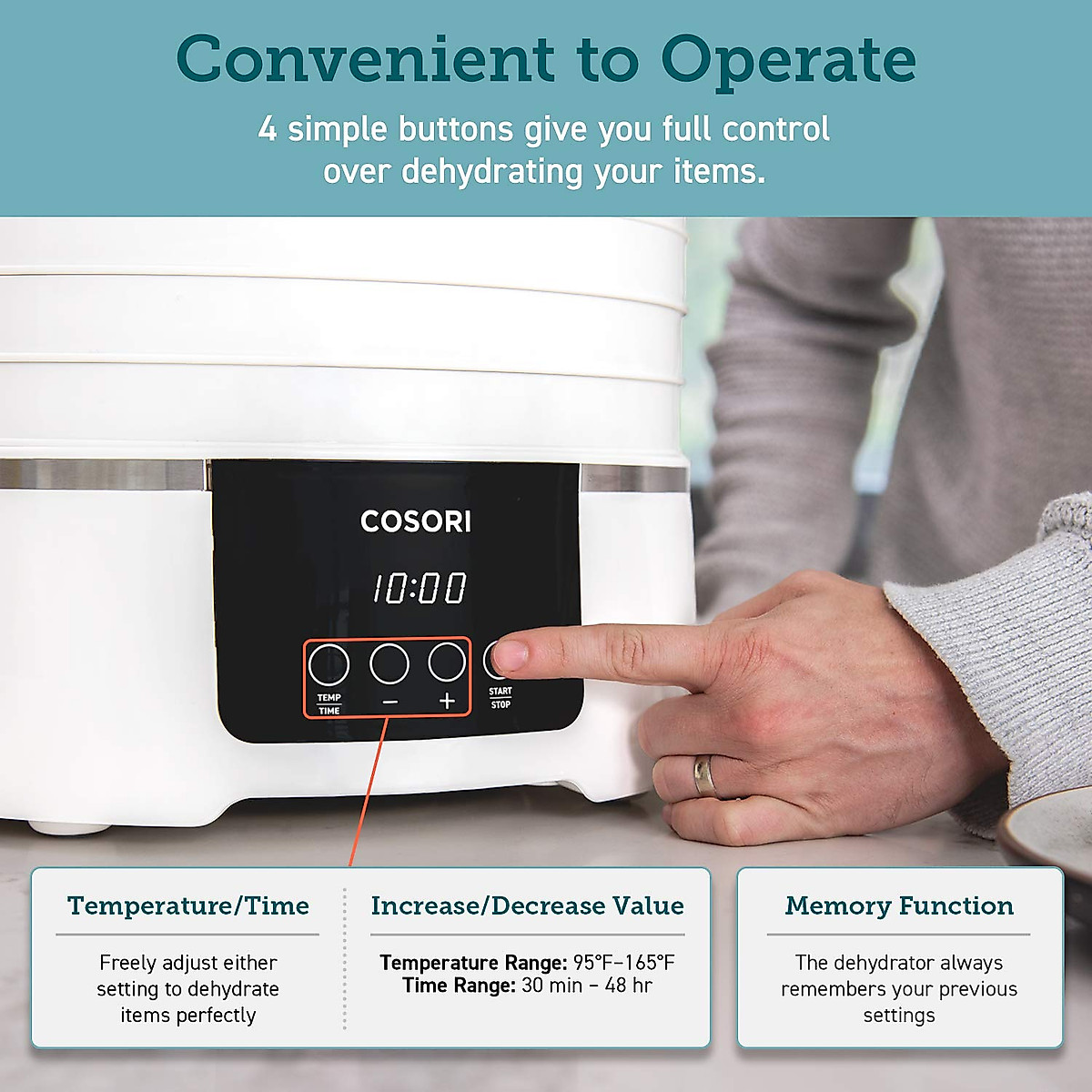 COSORI Food Dehydrator Machine for Jerky, 5 BPA-Free Trays Dryer with 48H Timer and 165°F Temperature Control, for Fruit, Herbs, Meat, Veggies and Dog Treats, Butter Warmer for Chocolate or Cheese