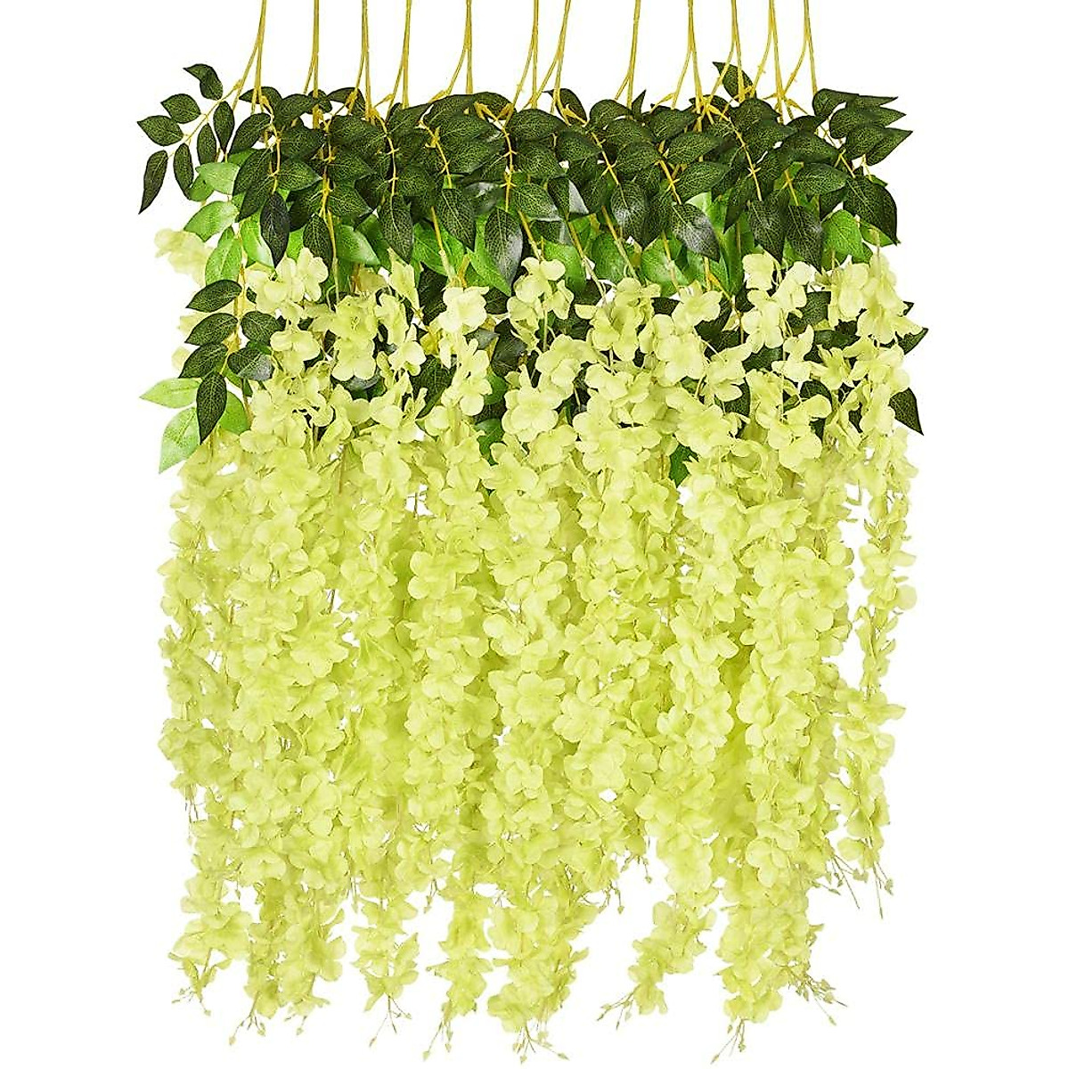 Vanassa 12pcs Artificial Fake Wisteria Vine Garland-GreenDec 3.6FtPiece Silk Wisteria Vine Ratta Hanging Flower for Home Garden Wedding Decor(green), Turquoise