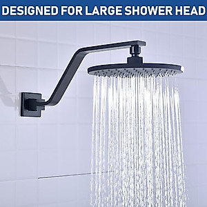 HANEBATH Brass S Shape Shower Arm and Flange, Matte Black Shower Head Extension Arm (Square)