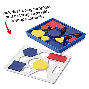 hand2mind Plastic Attribute Blocks Classroom Kit, Geometry Set, Preschool Learning, Manipulatives for Preschool, Montessori Math, Shapes for Toddlers, Home Schooling Materials Pre-K (Set of 6 Trays)