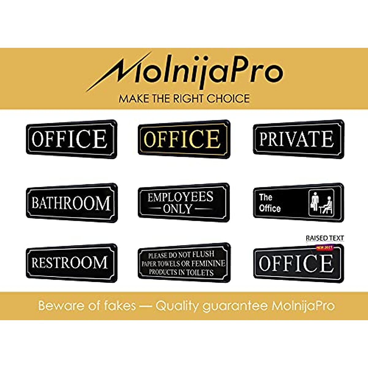 The Office sign for door or wall — quick easy installation. Self-adhesive — 9 X 3 in. The Best sign for home office and business. White big letters on black plate. Main office sign