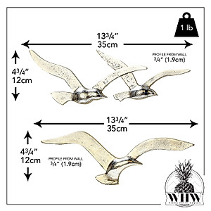 WHW Whole House Worlds Americana Flying Birds Metal Wall Decor Art, Handcrafted, Cast of Fine Silver Aluminum, Bas-relief, 15.25 Inches Wide and 13.25 Inches Wide