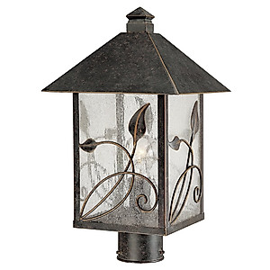 Franklin Iron Works French Garden Rustic Natural Cottage Outdoor Post Light Bronze Leaf and Vine Motif 17" Clear Seedy Glass Decor Exterior House Porch Patio Outside Deck Garage Yard Driveway Home