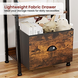 RVHOME 2024 Ladder Shelf, 5-Tier Upgraded Elevated Ladder Bookshelf with Drawer, 63" Ladder Shelf Bookcase, Tall Bookshelf with Steel Frame, Rustic Bookshelf for Living Room, Home Office, Bedroom