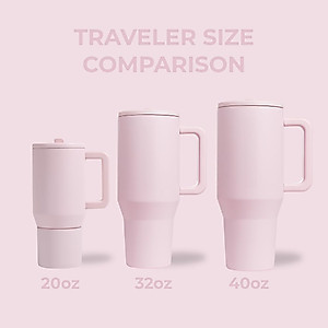 HydroJug Traveler - 40 oz Water Bottle with Handle & Flip Straw - Fits in Cup Holder, Leak Resistant Tumbler-Reusable Insulated Stainless Steel & Rubber Base - Gifts for Women & Men, Pink Sand