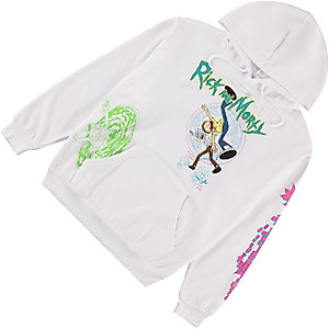 RICK AND MORTY Mens Hoodie Mens Multi Print Sweatshirt - Rick & Morty, Summer, Squanchy Classic Hoodie (White, Small)