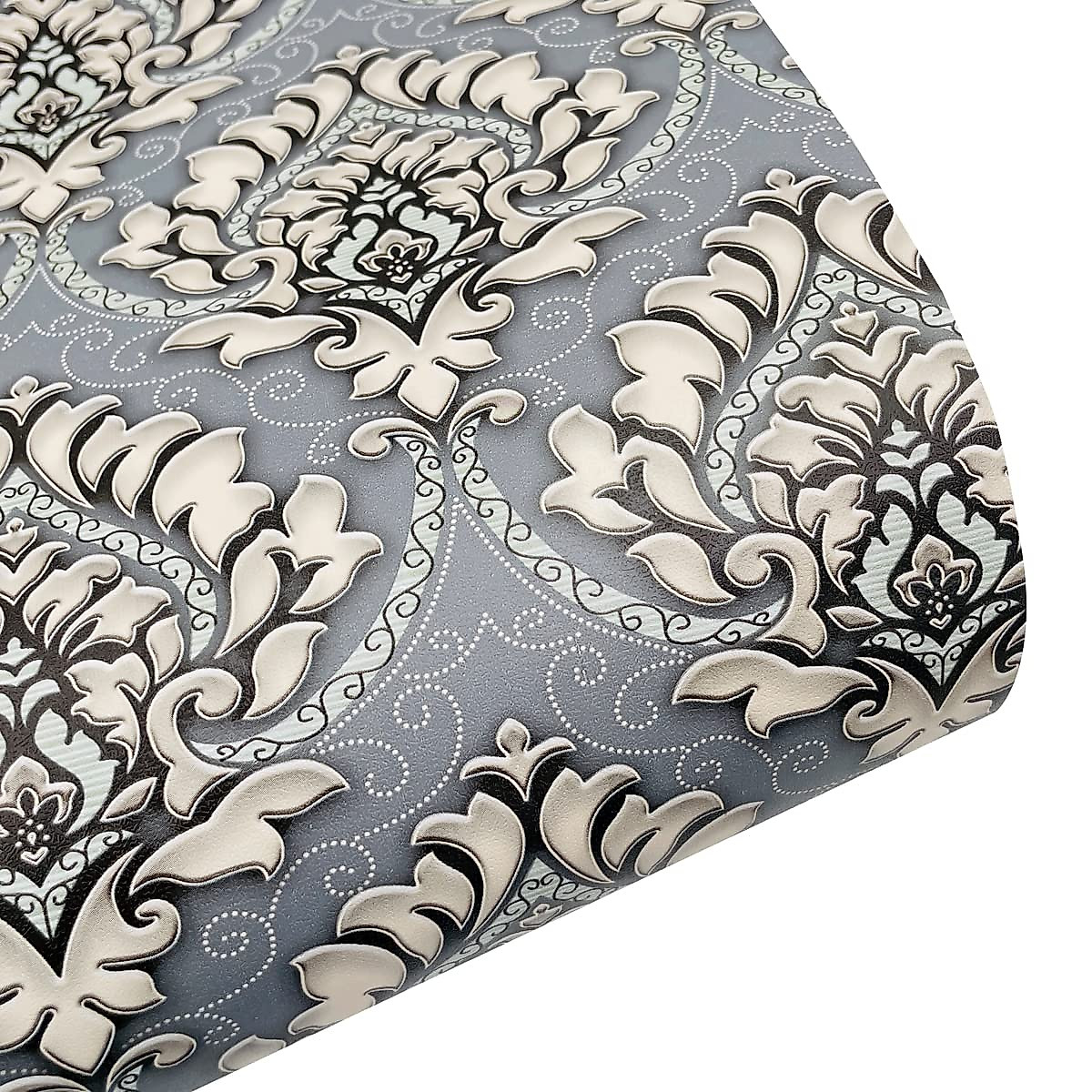 Yifasy 2Pack Shelf Liners for Kitchen Cabinets Closet Easy Clean Self Adhesive Grey Damask Wallpapers Refresh Furniture Surface 18 inch Wide