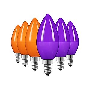 EDISHINE Christmas C35 Purple & Orange Dimmable LED Light Bulb, E12 Candelabra Bulbs, 60 Watt Equivalent, LED Chandelier Bulb, Vintage Candle Light Bulb, Decorations for Christmas, Party, 6 Pack