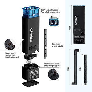 CHERLAM Aquarium Surface Protein Skimmer,3W Fish Tank Protein Skimmer,3 in 1 Aquarium Oil Skimmer for Sea and Fresh Water, Internal Filter Wall Mounted Fish Tank Surface Protein Skimmer