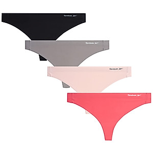 Reebok Women's Thong Underwear - 4 Pack or 8 Pack Breathable Stretch Performance Sexy Seamless Thong Panties for Women (S-XL), Size Small, Coral Paradise/Lotus/Sharkskin/Black-4pk