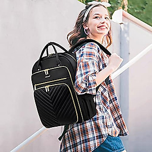 LOVEVOOK Laptop Backpack Women Teacher Backpack,15.6 Inch Laptop Bag with USB Port,Waterproof Daypack for Work Travel,Black