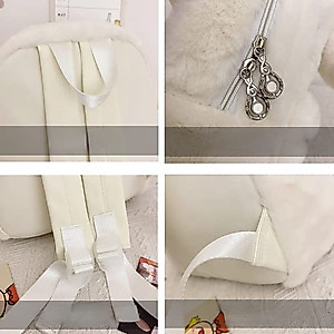 Kawaii fluffy plush fuzzy cute aesthetic backpack teenage school gift for birthday Christmas Winter (black)