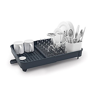 Joseph Joseph 85040 Extend Expandable Dish Drying Rack and Drainboard Set Foldaway Integrated Spout Drainer Removable Steel Rack and Cutlery Holder, Gray