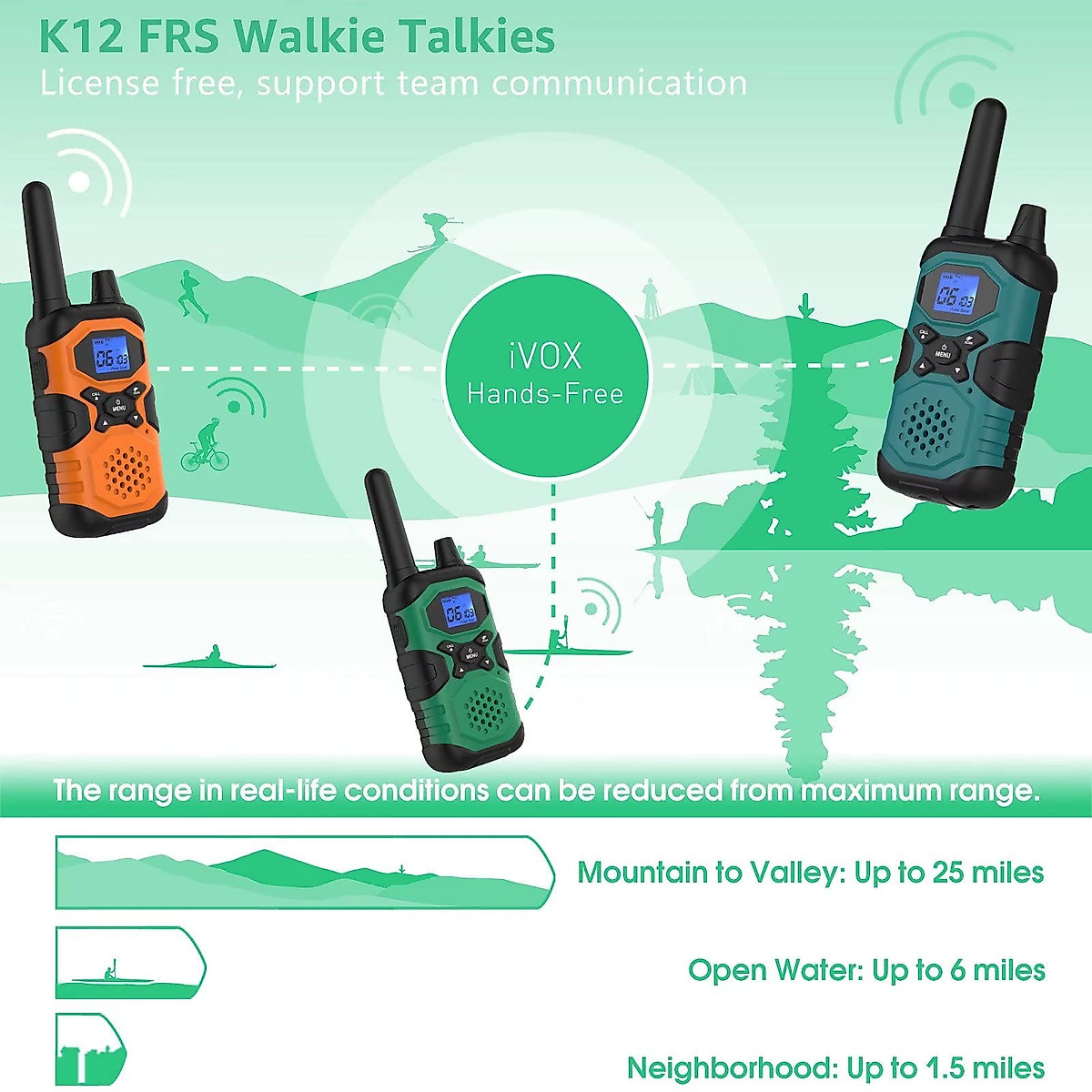 Topsung Walkie Talkies 6 Pack Rechargeable Walkie-Talkies for Adults Long Range Distance FRS 2 Way Radios Walkie Talkies Work Hunting Walkie Talkies with Headsets NOAA 2xUSB Charger 6x4500mAh Battery