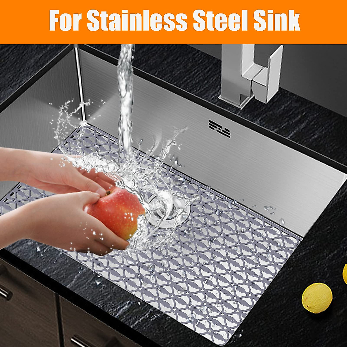 JUSTOGO Sink Protectors for Kitchen Sink 27.5'' x 15.7'', Kitchen Sink Mats Heat Resistant Silicone Mat for Stainless Steel Sink, Sink Mats for Bottom of Kitchen Sink, Rear Drain