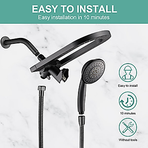 Cobbe Premium 3-Way Rain Shower Head Combo, Dual Shower Head with Handheld, 5-Inch High Pressure Rainfall with Stainless Steel Hose & Sealant Tape - U.S. Invention Patents - Matte Black