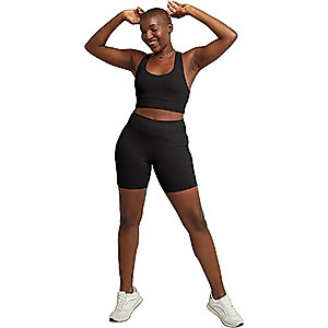 Hanes Originals, Cotton Stretch Bike, High Rise Shorts for Women, Black